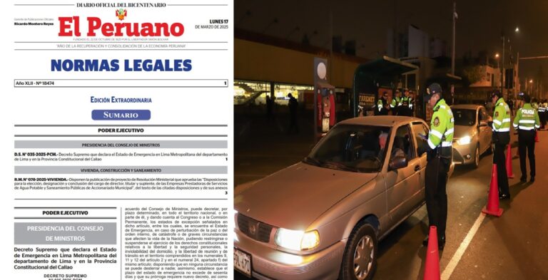 Gobierno publica Decreto Supremo N° 035-2025-PCM que declara el Estado de Emergencia en Lima ...